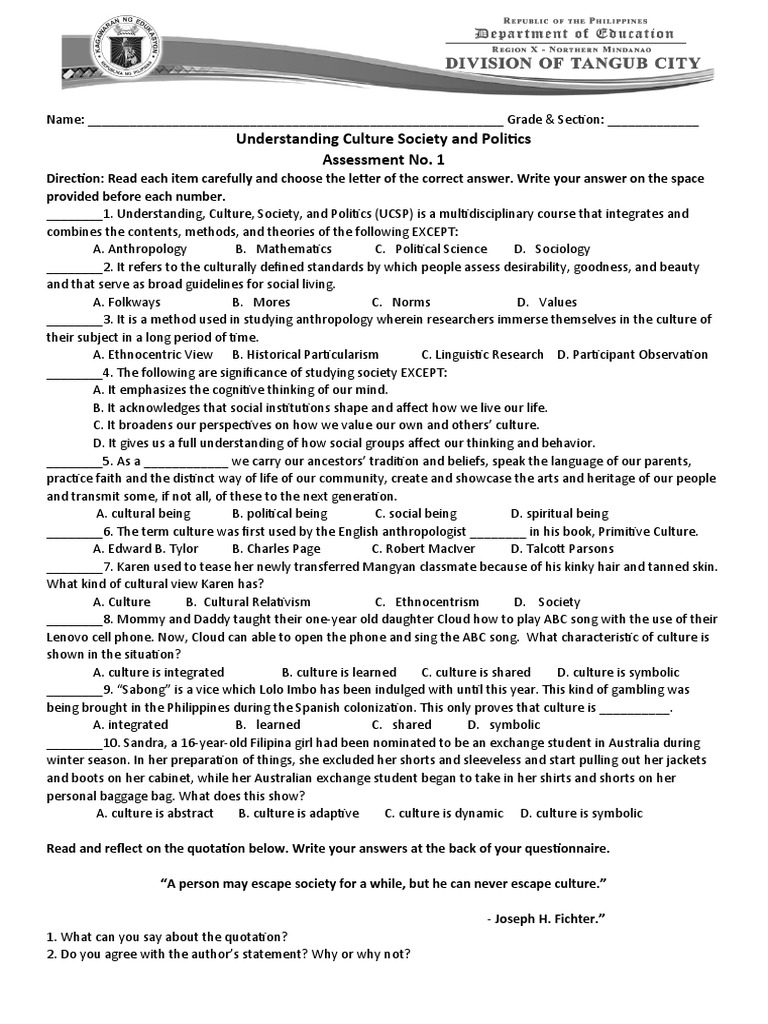 UCSP No. 1 | PDF | Anthropology | Thought