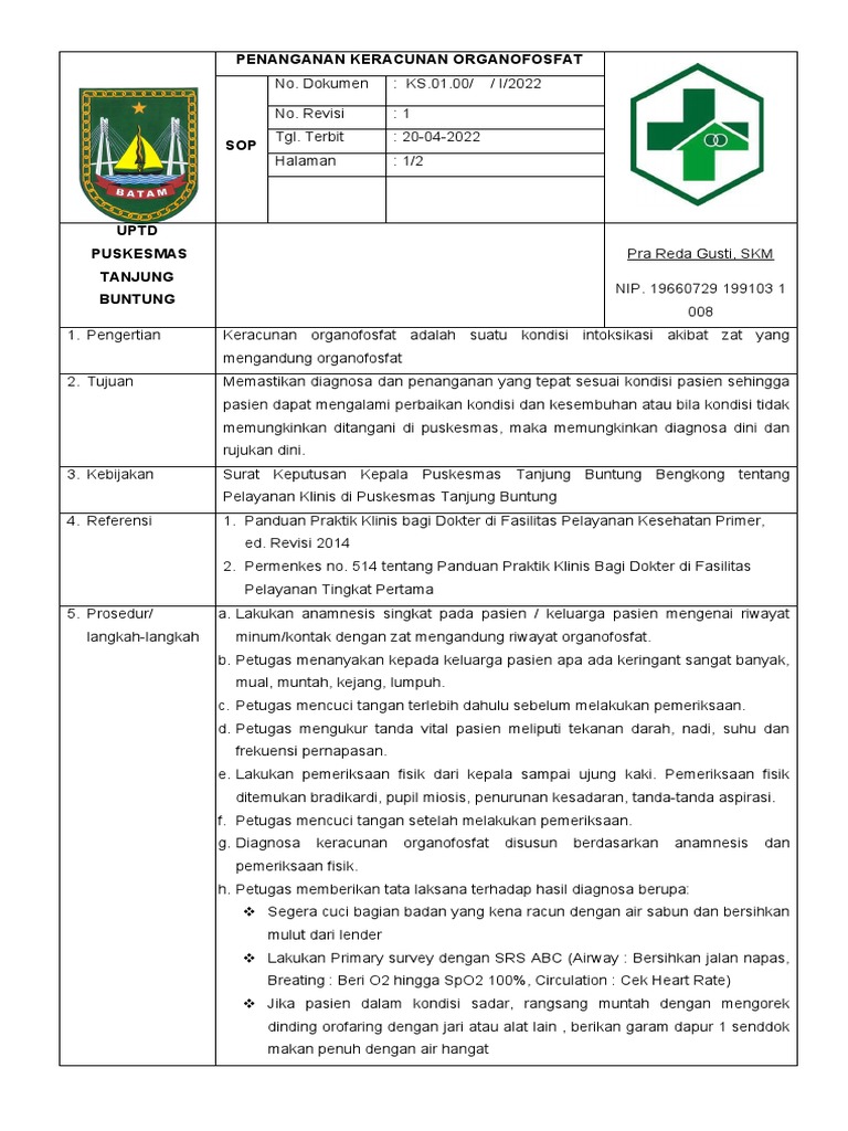 Sop Klinis Intoksikasi Organofosfat | PDF
