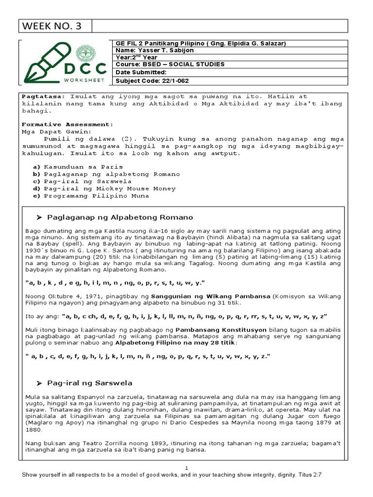 Panitikang Pilipino Week 3 Not Yet Done | PDF