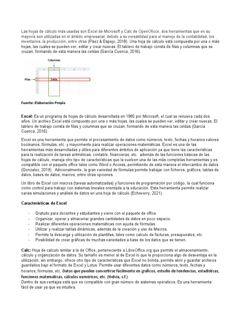 Las Hojas de Cálculo Más Usadas Son Excel de Microsoft y Calc de ...
