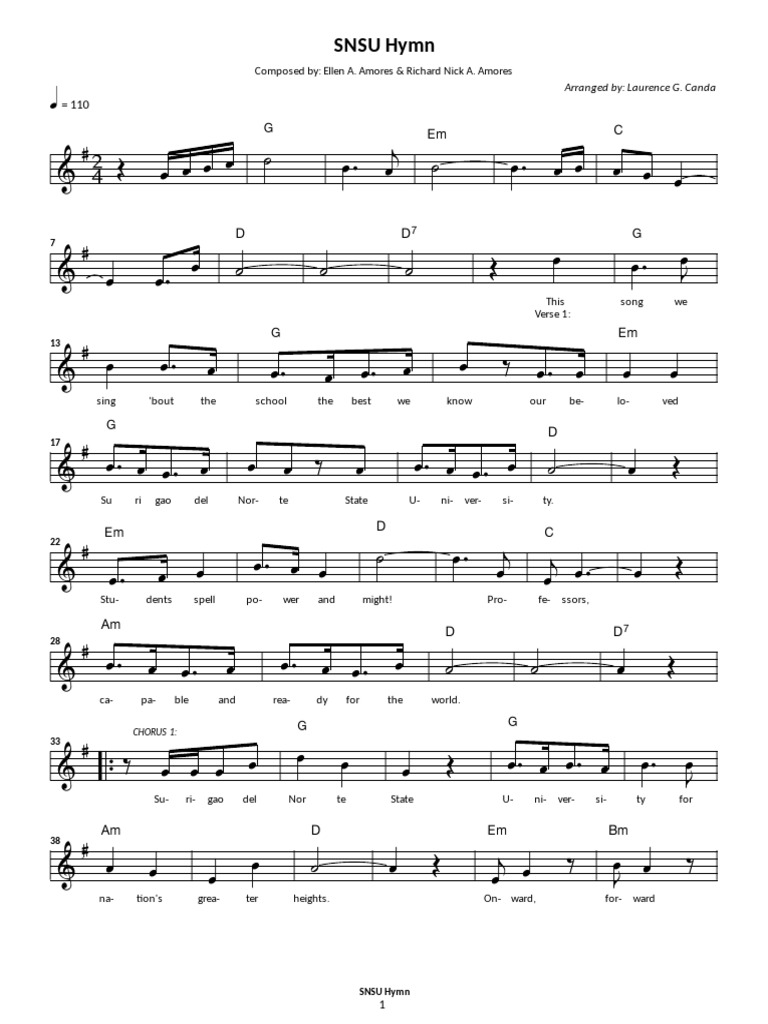 SNSU Hymn (With Chords) | PDF