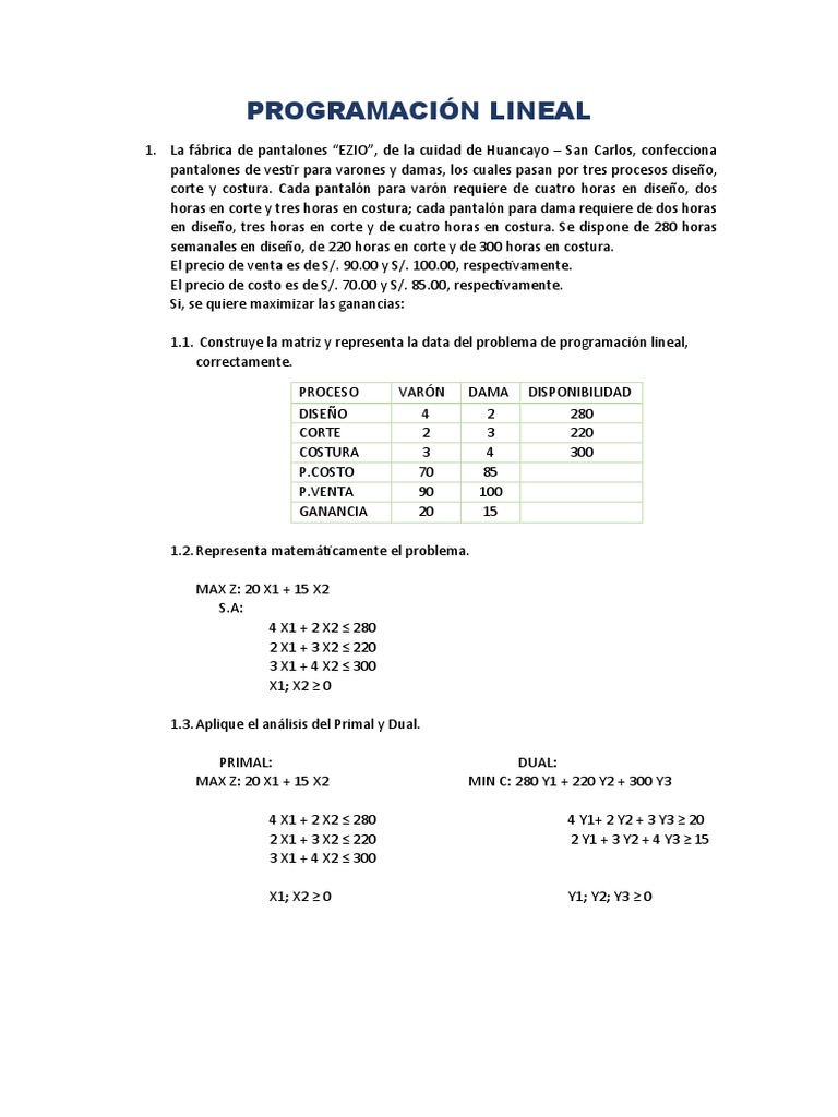 Programación Lineal | PDF | Álgebra lineal | Optimización Matemática