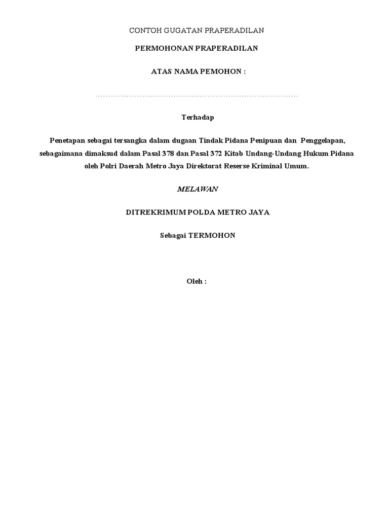 Contoh Gugatan Praperadilan | PDF