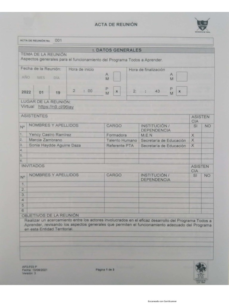 Acta 001 Pta 2022 | PDF
