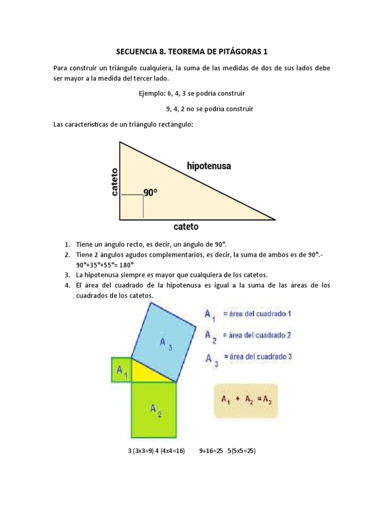 Teorema de Pitágoras: Triángulo 35 y 55 | PDF | Métodos y materiales de ...