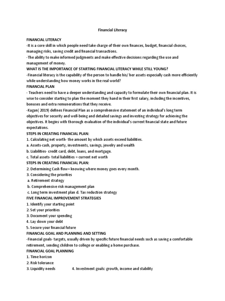 Financial Literacy | PDF | Insurance | Budget