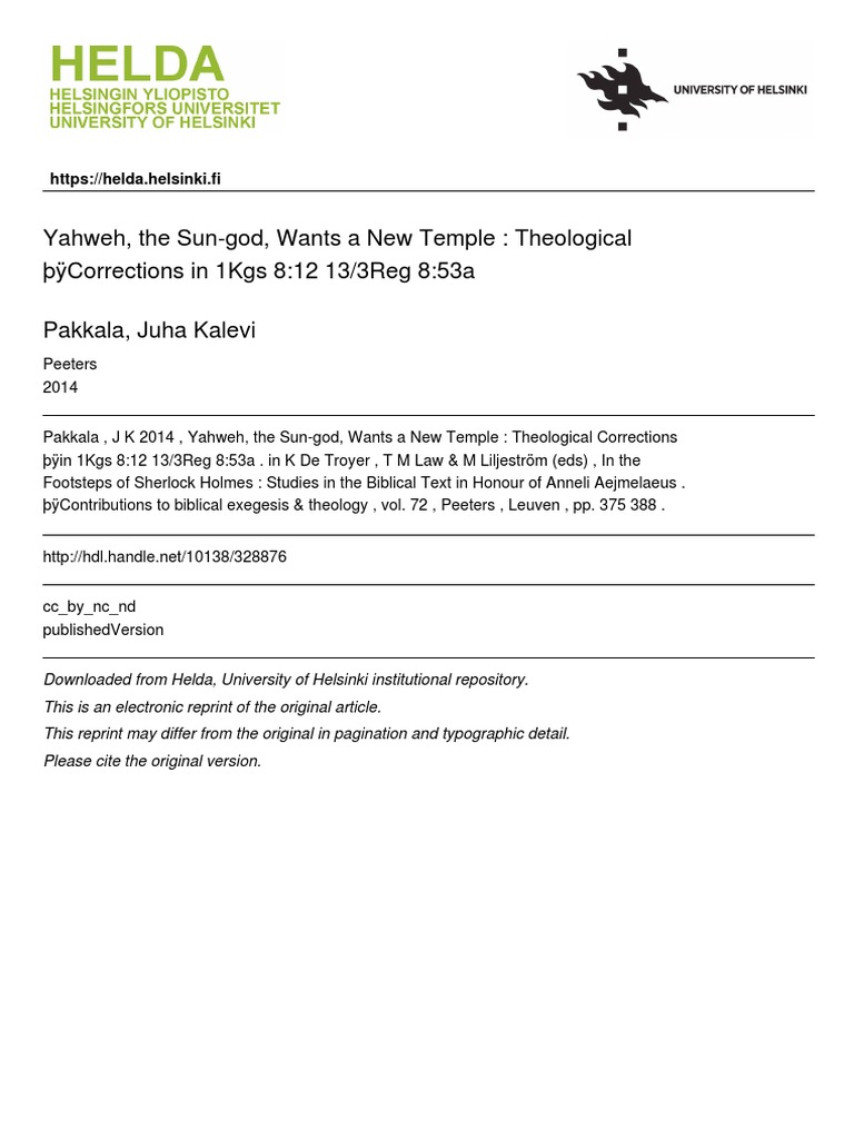 Yahweh The Sun God FS AA Pakkala | Download Free PDF | Septuagint | Yahweh