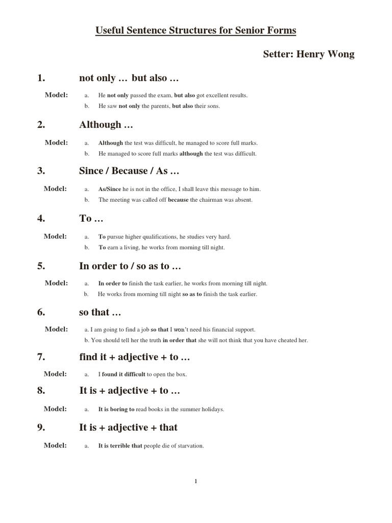 Useful Sentence Structures For Senior Forms | PDF