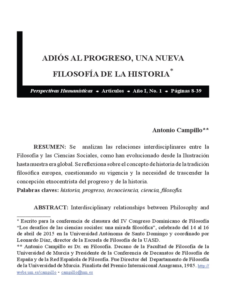Antonio Campillo Adiós Al Progreso | PDF | Sociedad | Sociología