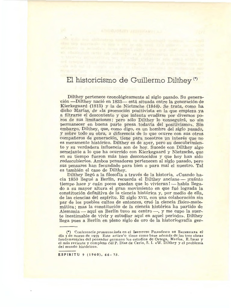 Historicismo en Dilthey: Filosofía e Historia | PDF | Verdad | Immanuel ...