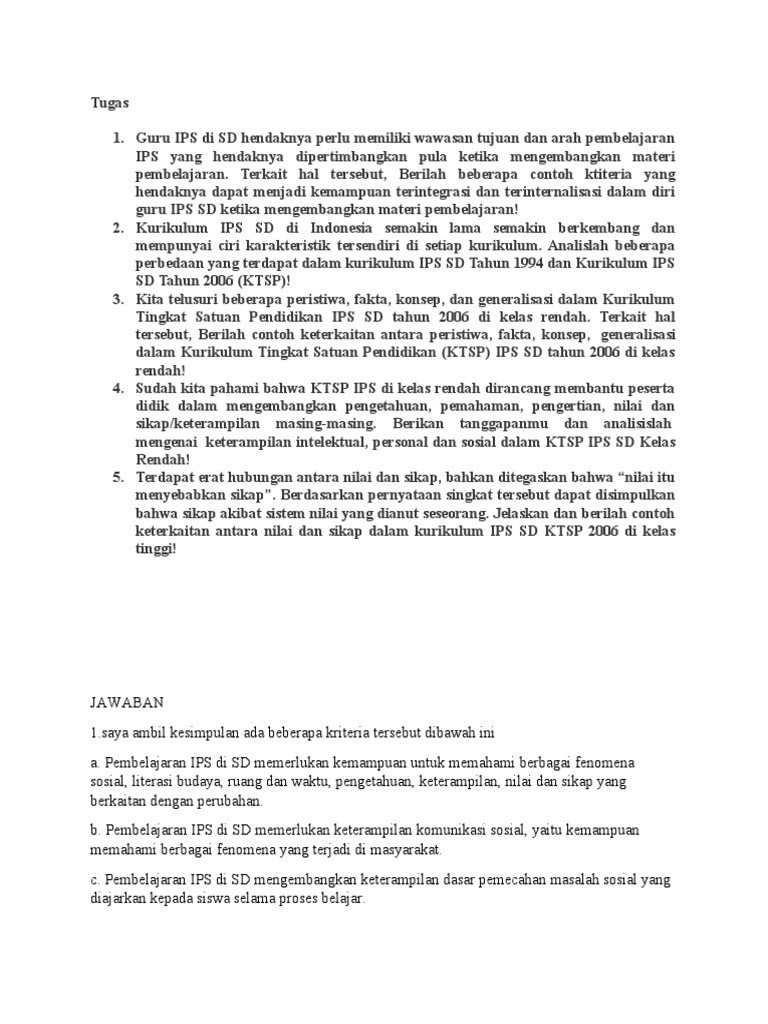 Kurikulum IPS SD: Analisis & Kriteria | PDF