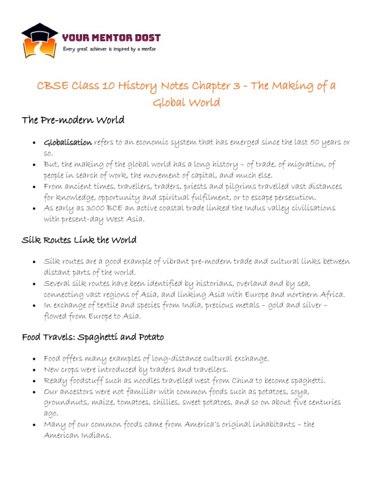 CBSE Class 10 History Notes Chapter 3 - The Making of A Global World ...