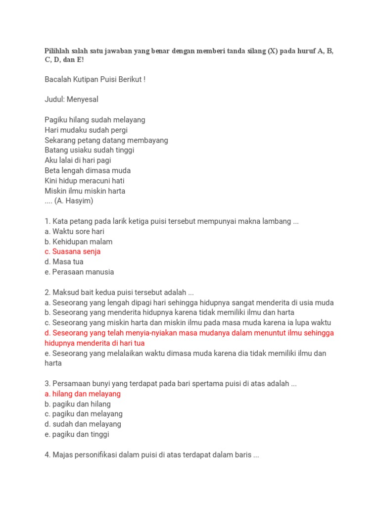 Sola Latihan Puisi Kelas 8 | PDF