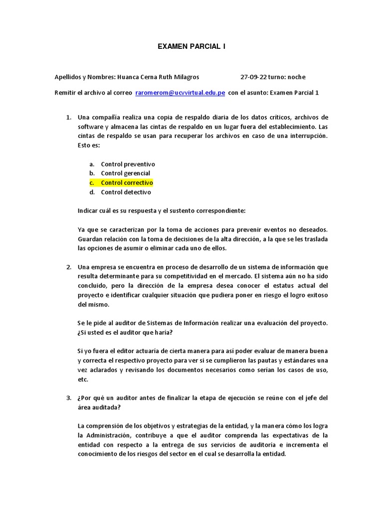 Examen Unidad 1 Huanca Cerna Ruth | PDF | Prueba (evaluación) | Contralor