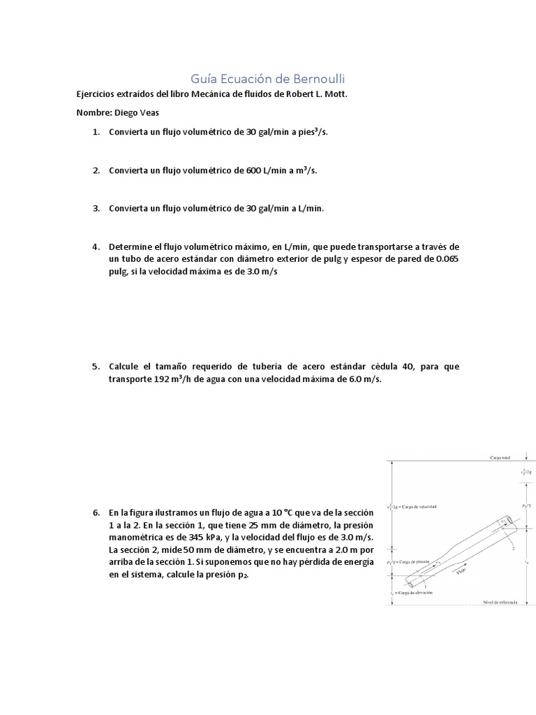 Ejercicios de Ecuación de Bernoulli | PDF | Boquilla | Presión