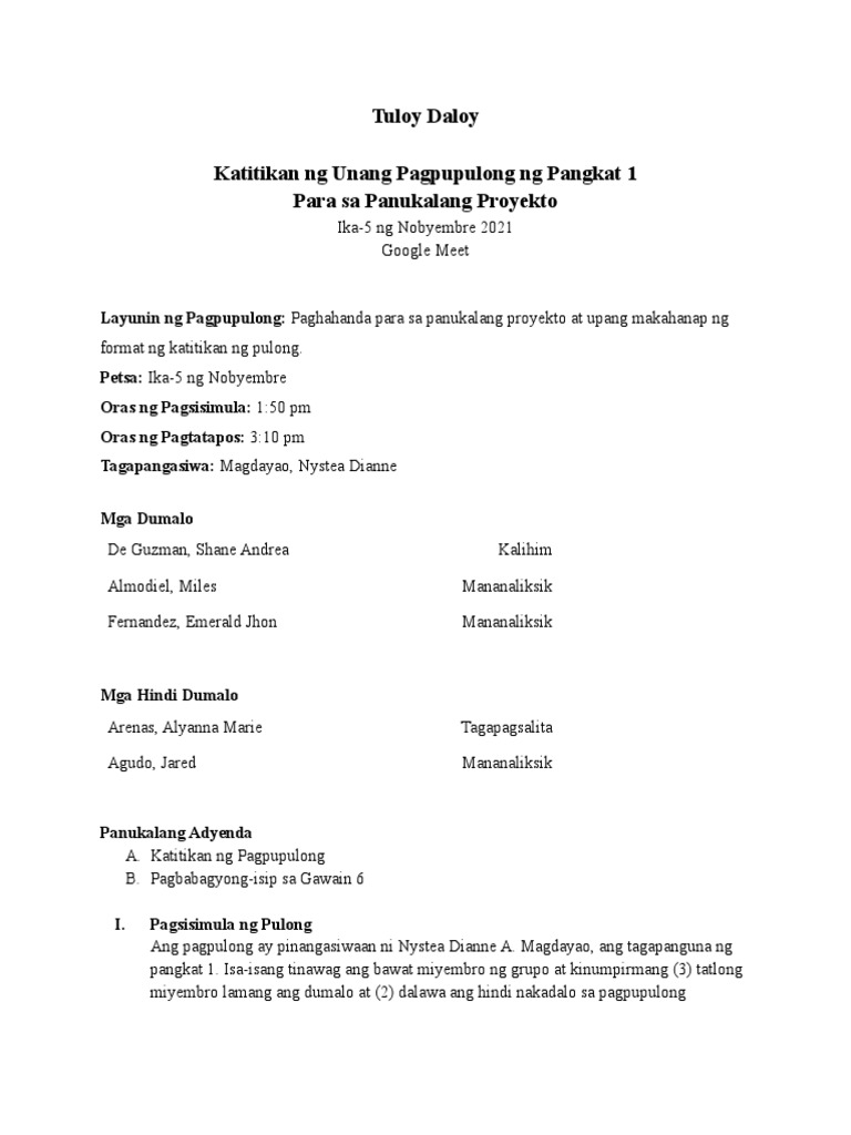 Halimbawa NG Katitikan NG Pulong | PDF