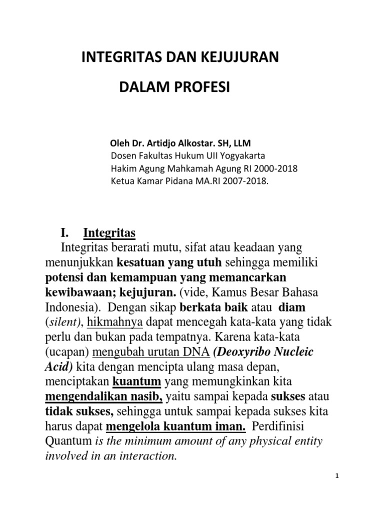 Integritas & Kejujuran dalam Profesi | PDF | Karier & Perkembangan