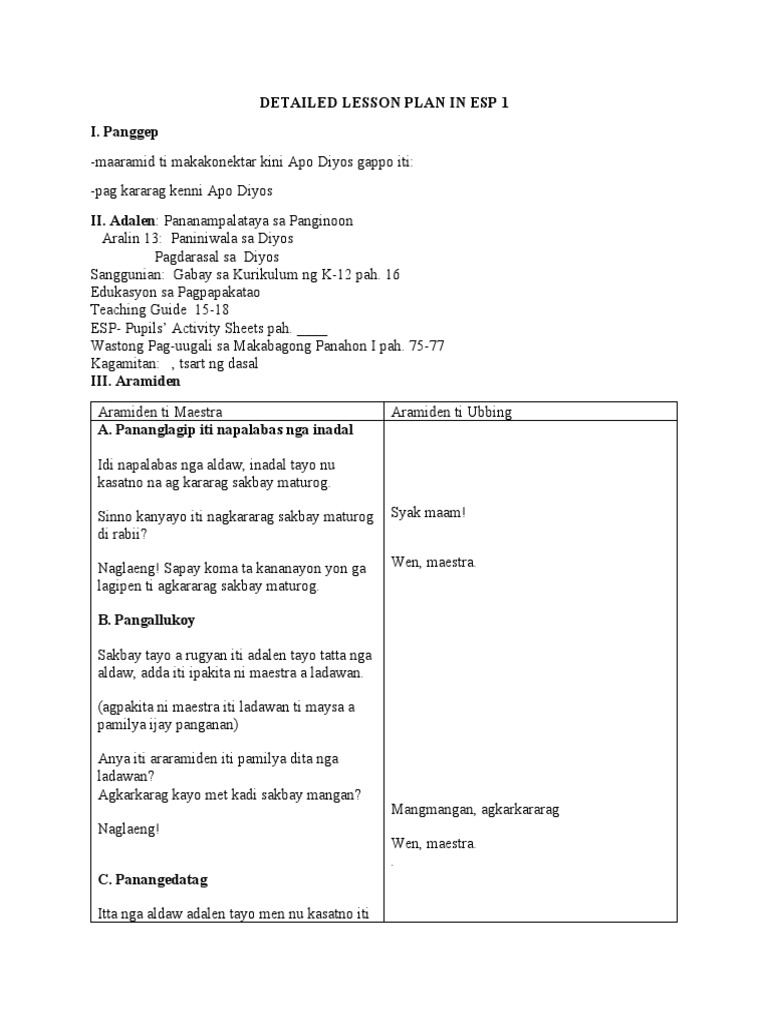 Detailed Lesson Plan in Esp 1 | PDF