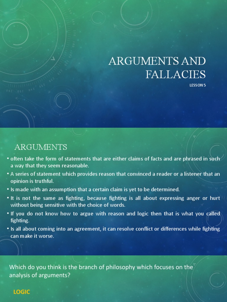 Lesson 4 ARGUMENTS AND FALLACIES | PDF | Fallacy | Argument