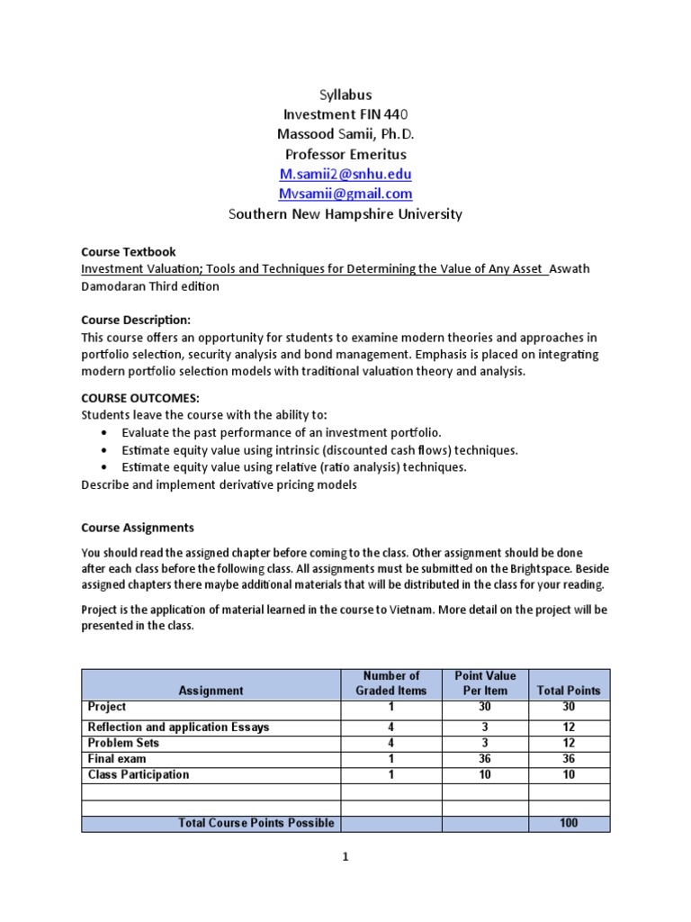 FIN 440. Syllabus - Investment Analysis | Download Free PDF | Valuation ...
