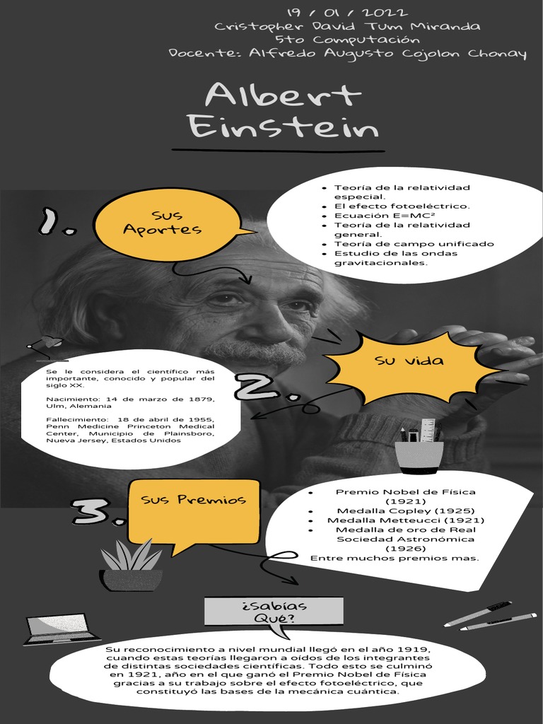 Amarillo Gris y Negro Dibujo A Mano Infografía de Proceso | PDF | Física | Albert Einstein