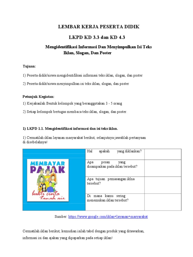 LKPD Iklan, Slogan, Poster | PDF