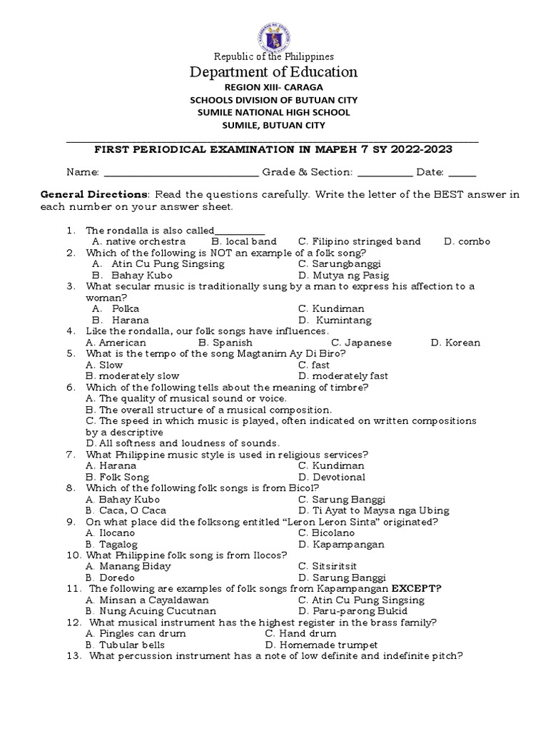 MAPEH 7 First Periodical Exam Guide | PDF | Mental Health | Physical ...