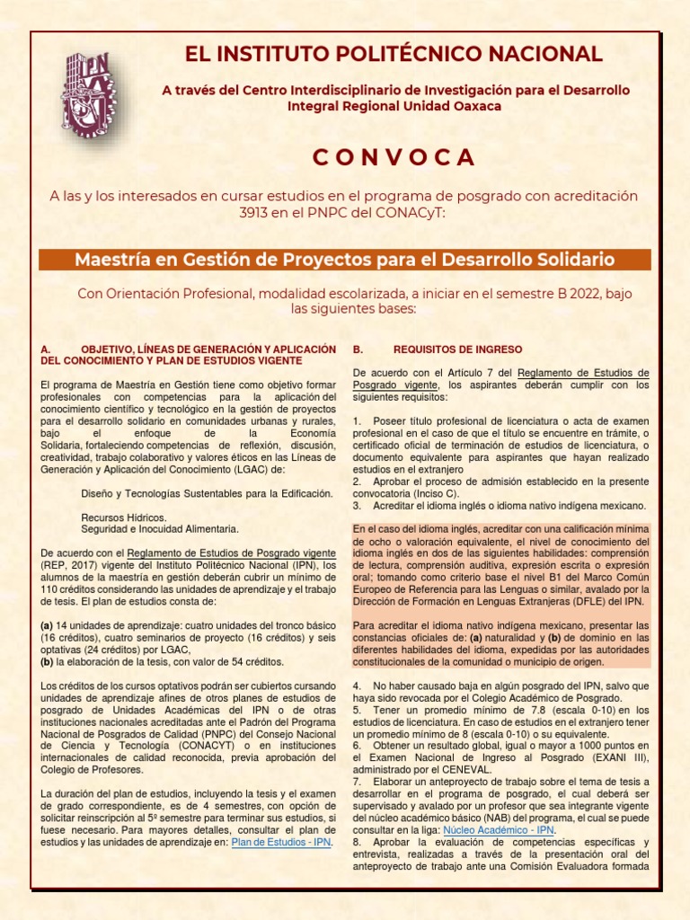 Maestría en Gestión de Proyectos IPN | PDF | Prueba (evaluación) | Plan de estudios