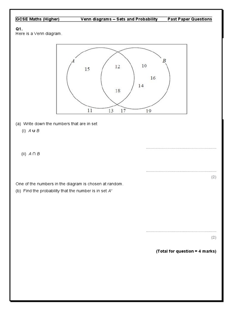 Gcse H Venn Diagram PPQ | PDF | Drink