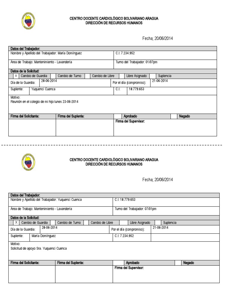 Formato Cambios de Guardia | PDF