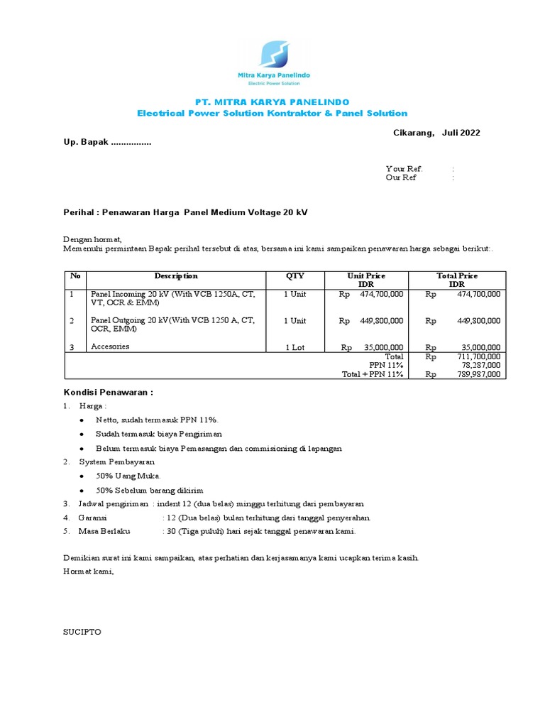 Pen Panel 20 KV-1250A-Mc Revisi | PDF