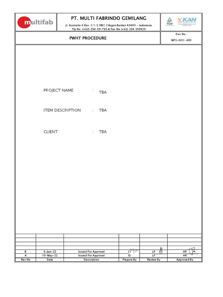 PWHT Procedure | PDF | Thermocouple | Heat Treating