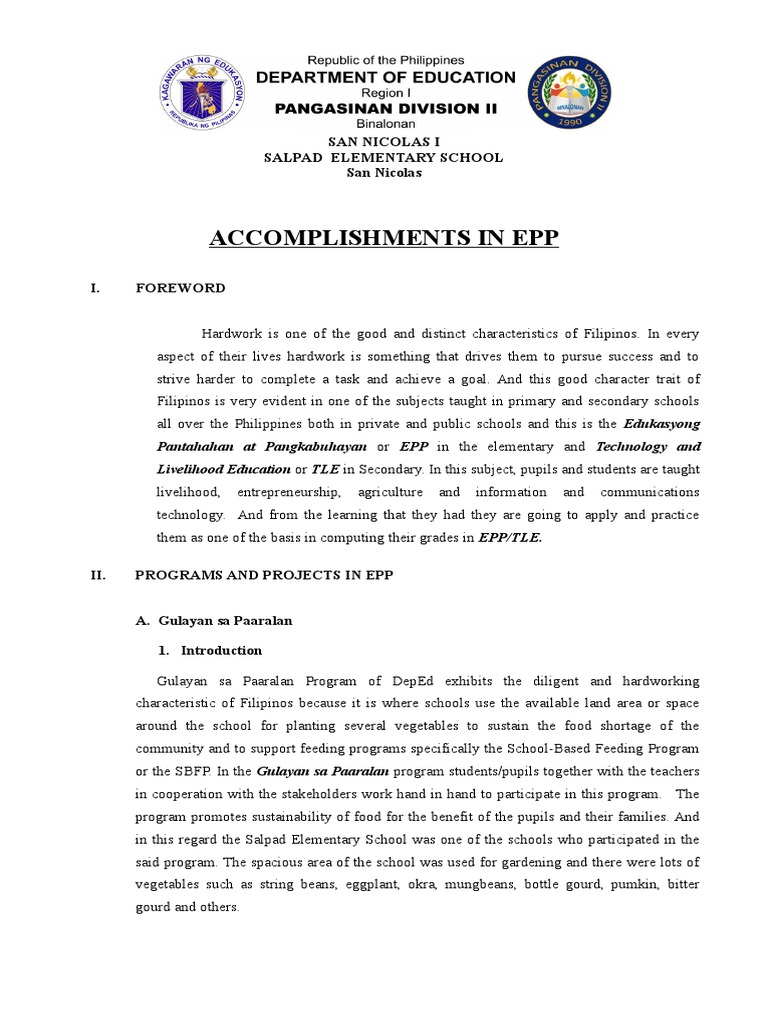 EPP Accomplishment Report S.Y. 2016-2017 | PDF | Schools