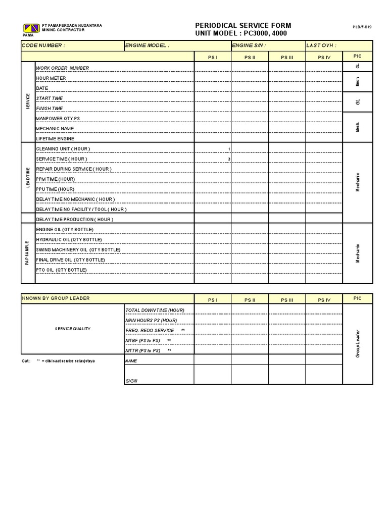Periodical Service Form for PC3000, 4000 | PDF | Air Conditioning ...