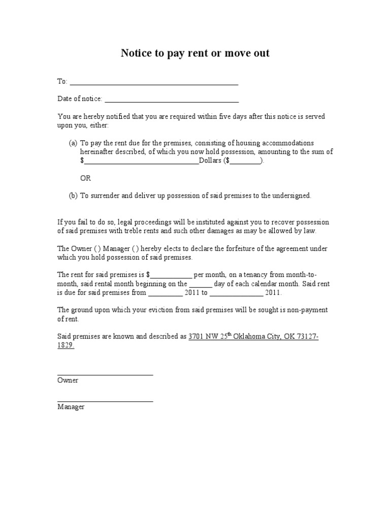 Notice To Pay Rent or Move Out | PDF