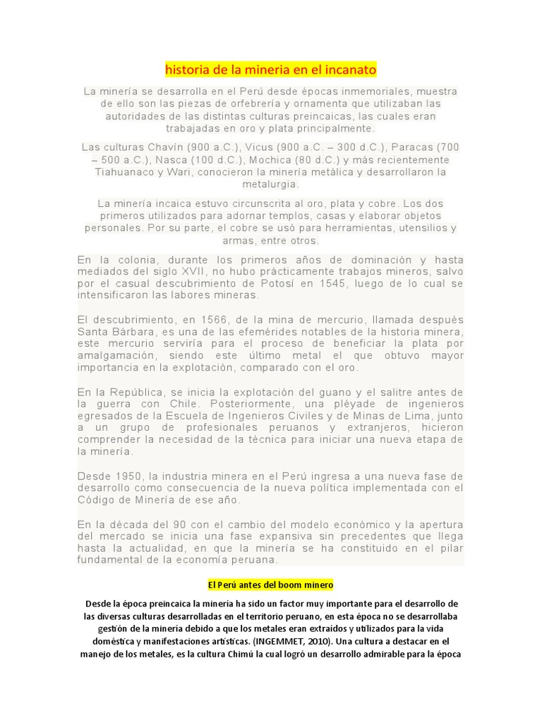 Historia de La Mineria en El Incanato | PDF | Minería | Perú
