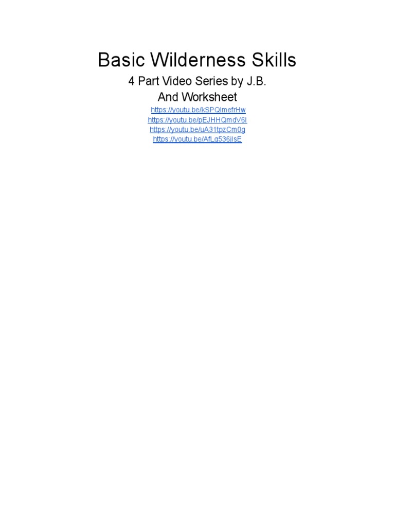 Basic Wilderness Survival (By Jim Buller) - Worksheets | PDF