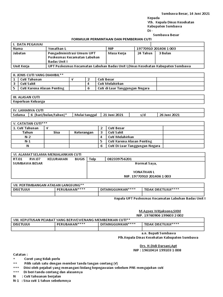 Surat Cuti Format Baru 2018 | PDF