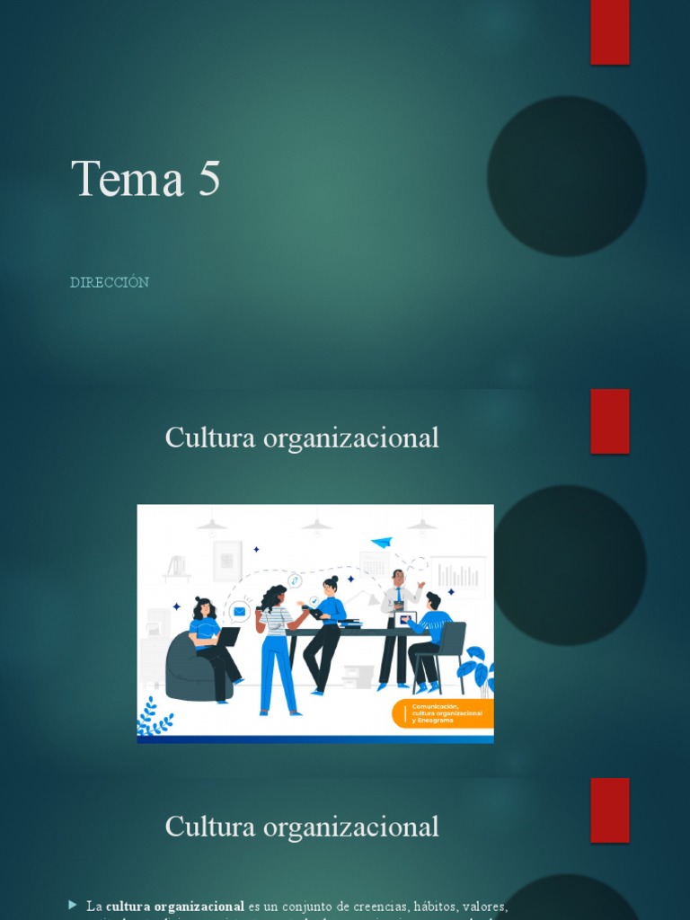 Tema 5 | PDF | Liderazgo | Cultura organizacional