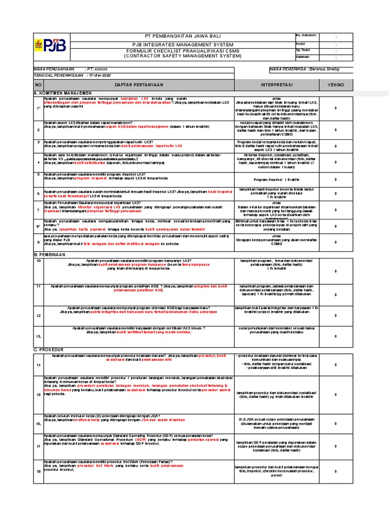 Form Ceklis Verdok | PDF