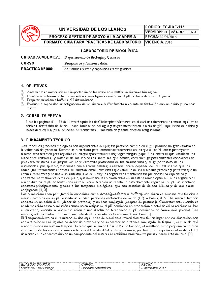 Guía 006 Soluciones Buffer y Capacidad Amortiguadora | PDF | Solución ...