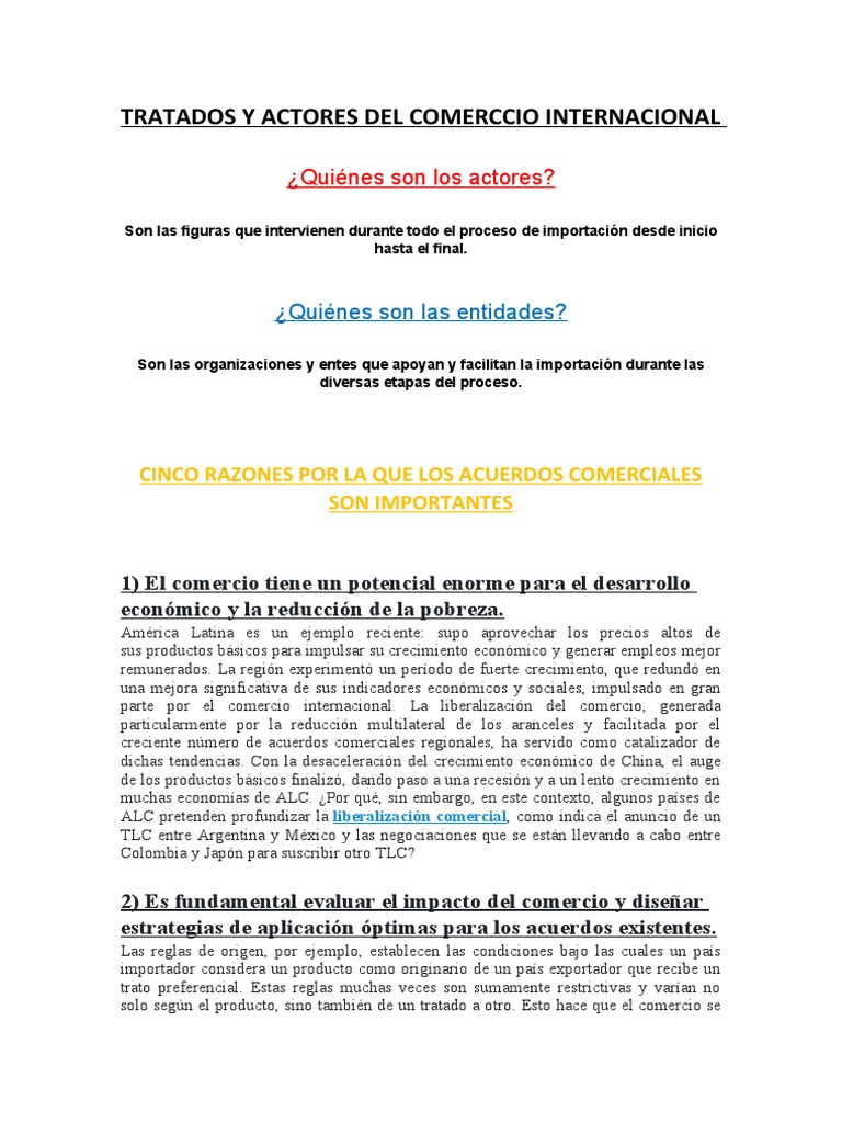 Tratados y Actores Del Comerccio Internacional Senati Culminado | PDF ...