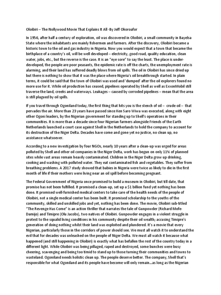 Oloibiri - The Nollywood Movie That Explains It All - by Jeff Okoroafor ...