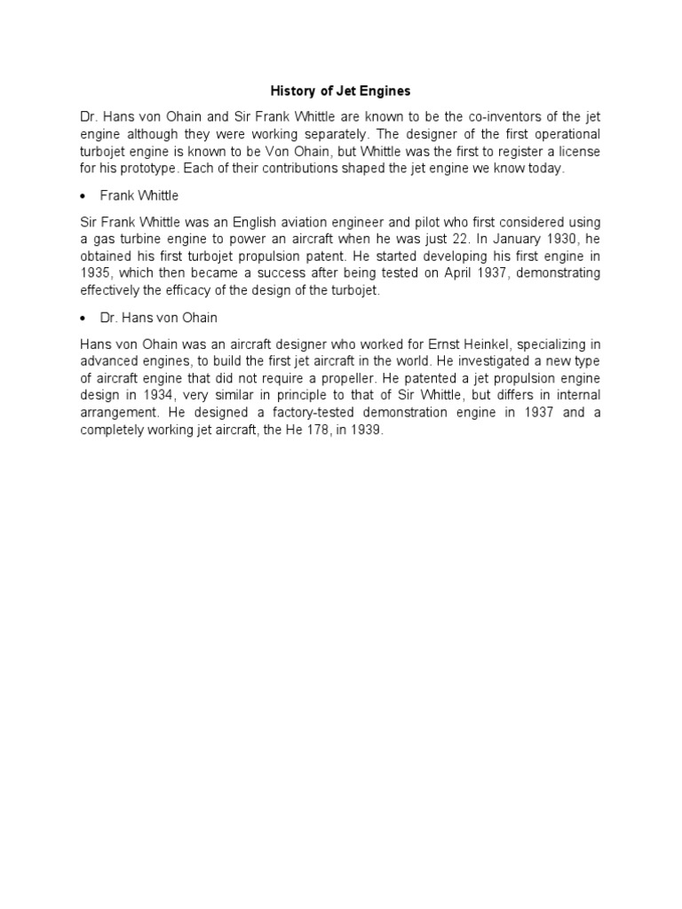 Jet Engine Invention: Whittle & von Ohain | PDF