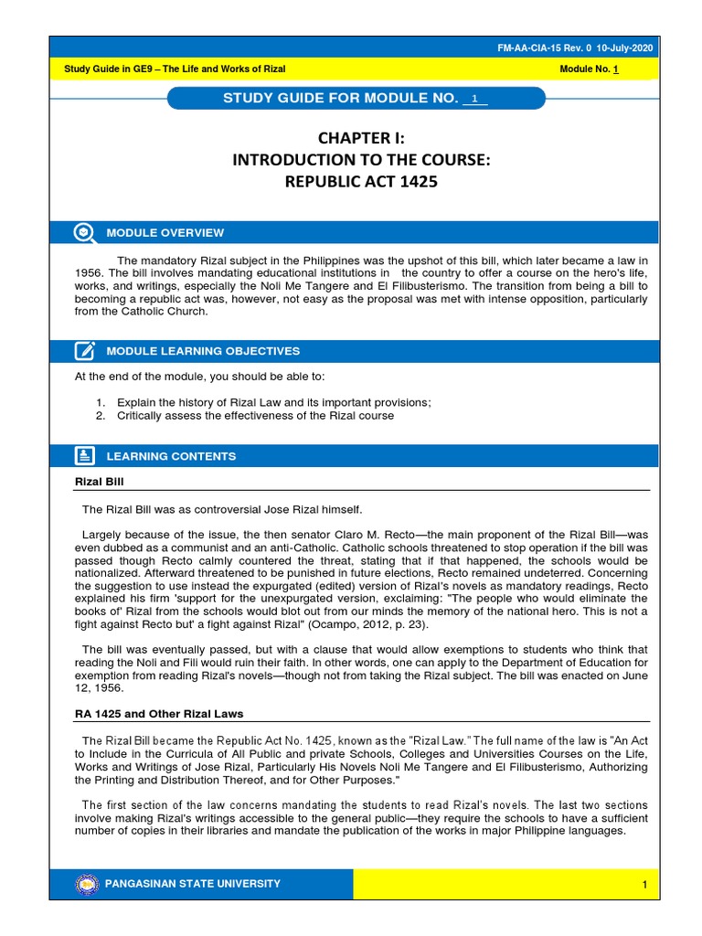 GE9 Module 1 Introduction To The Course RA 1425 | PDF
