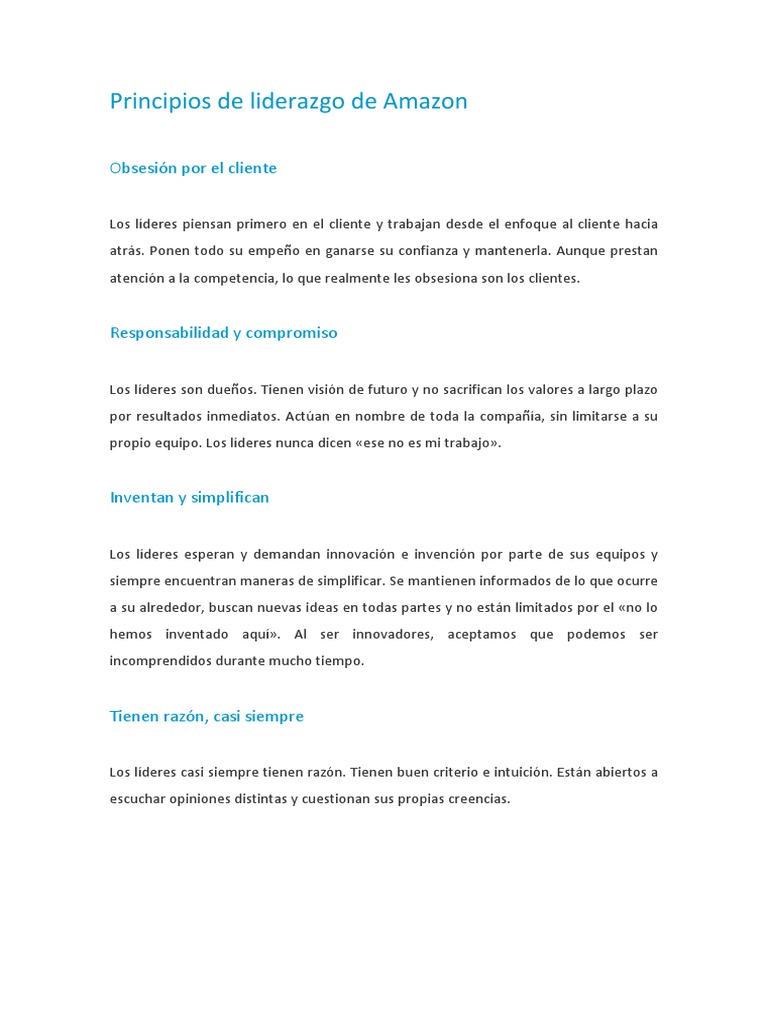 2.principios de Liderazgo en Amazon | PDF | Liderazgo | Cliente