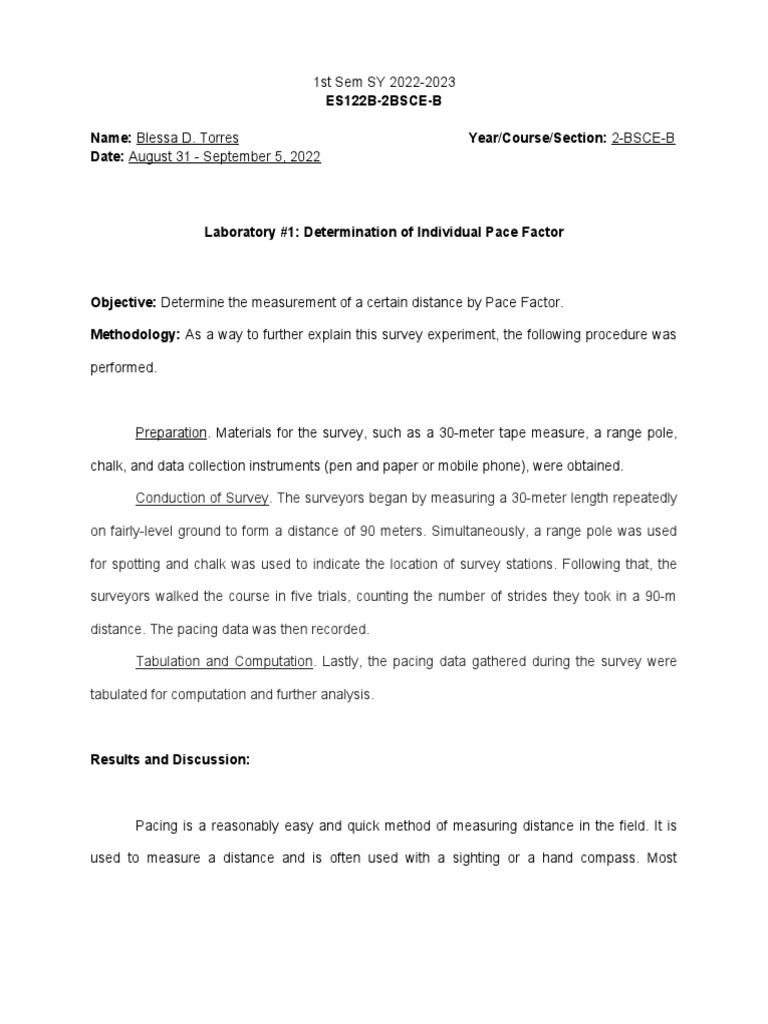 Laboratory #1 - Dertermination of Individual's Pace Factor | PDF ...