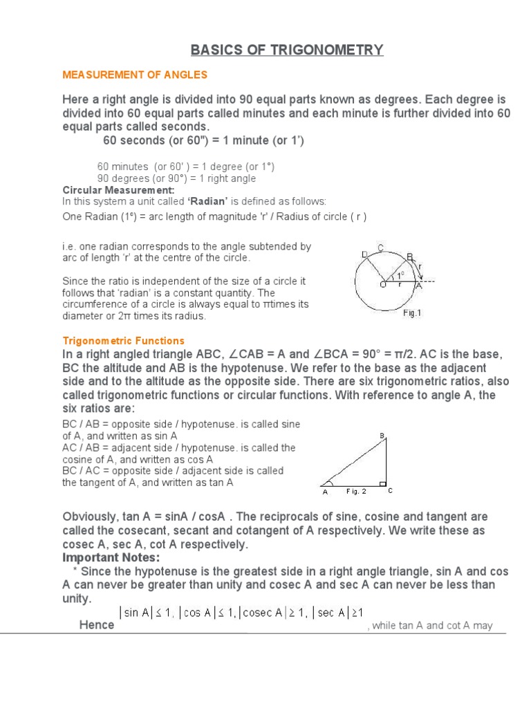 Basics of Trigonometry | PDF | Trigonometric Functions | Trigonometry