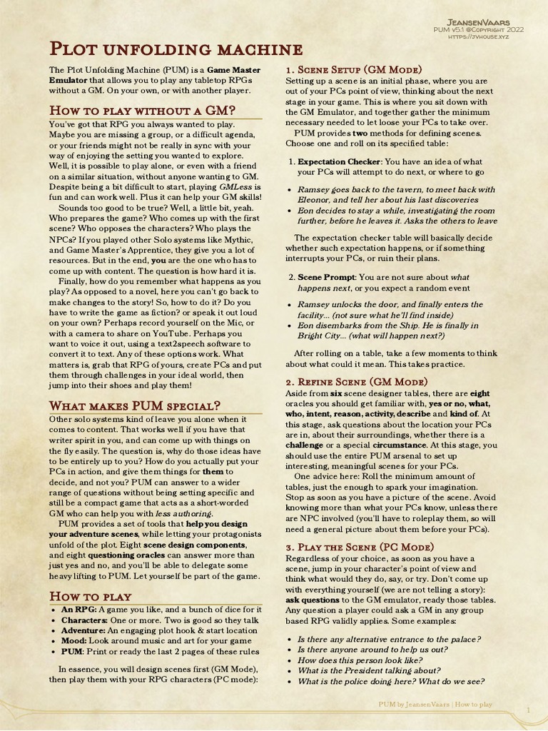 Plot Unfolding Machine v5-1 | PDF | Role Playing Games | Risk