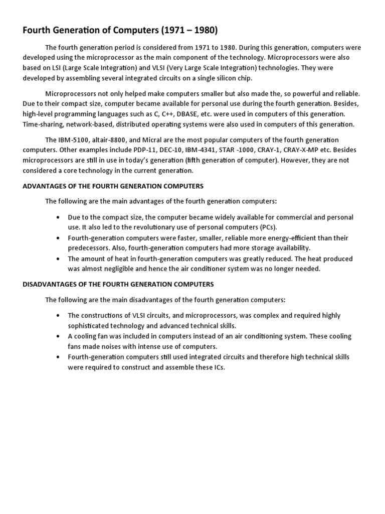 Fourth Generation of Computers | PDF | Integrated Circuit | Microprocessor Fourth Generation of Computers | PDF | Integrated Circuit | Microprocessor